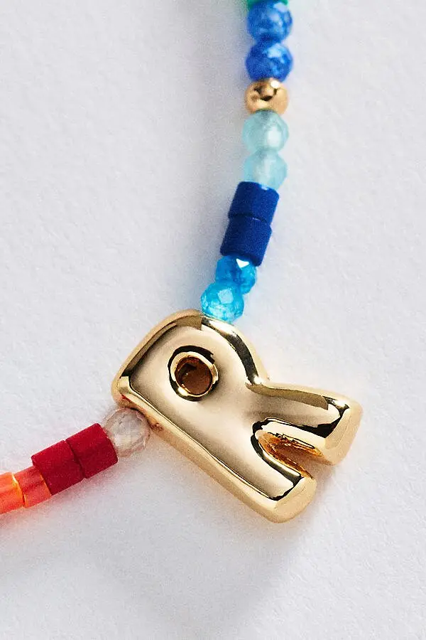 Anthropologie Mini Beaded Bubble Initial Necklace - R