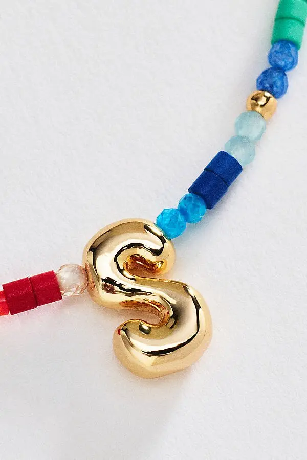 Anthropologie Mini Beaded Bubble Initial Necklace - S