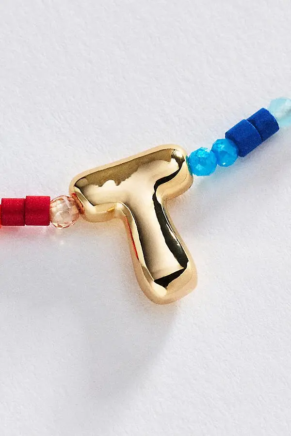 Anthropologie Mini Beaded Bubble Initial Necklace - T