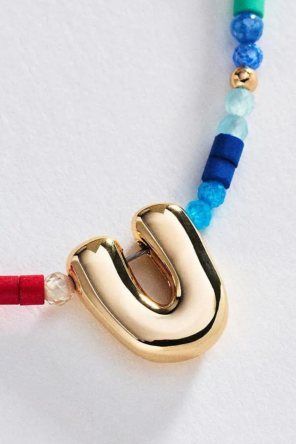 Anthropologie Mini Beaded Bubble Initial Necklace - U
