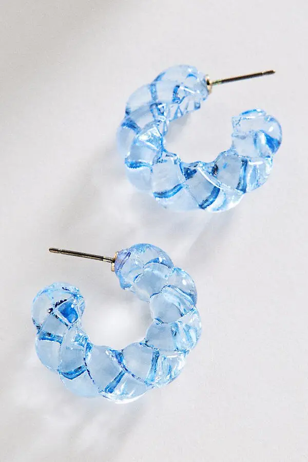 Anthropologie Twisted Glass Hoop Earrings - Blue