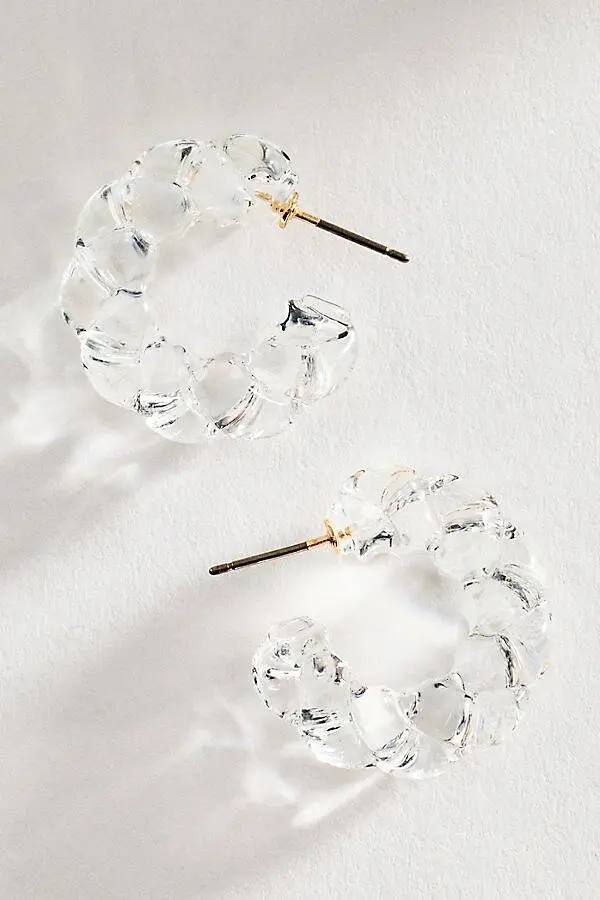 Anthropologie Twisted Glass Hoop Earrings - Clear