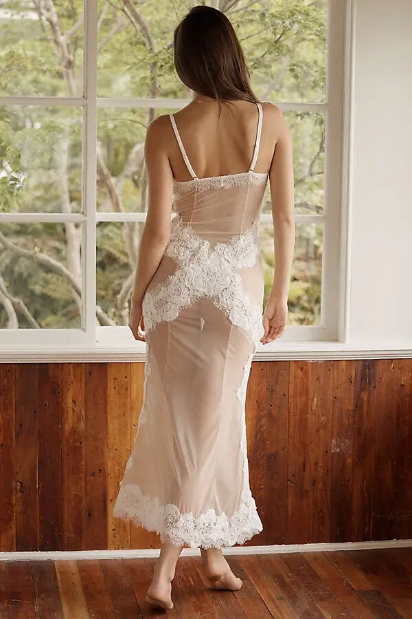 KILO BRAVA Embroidered Sheer Maxi Slip Dress