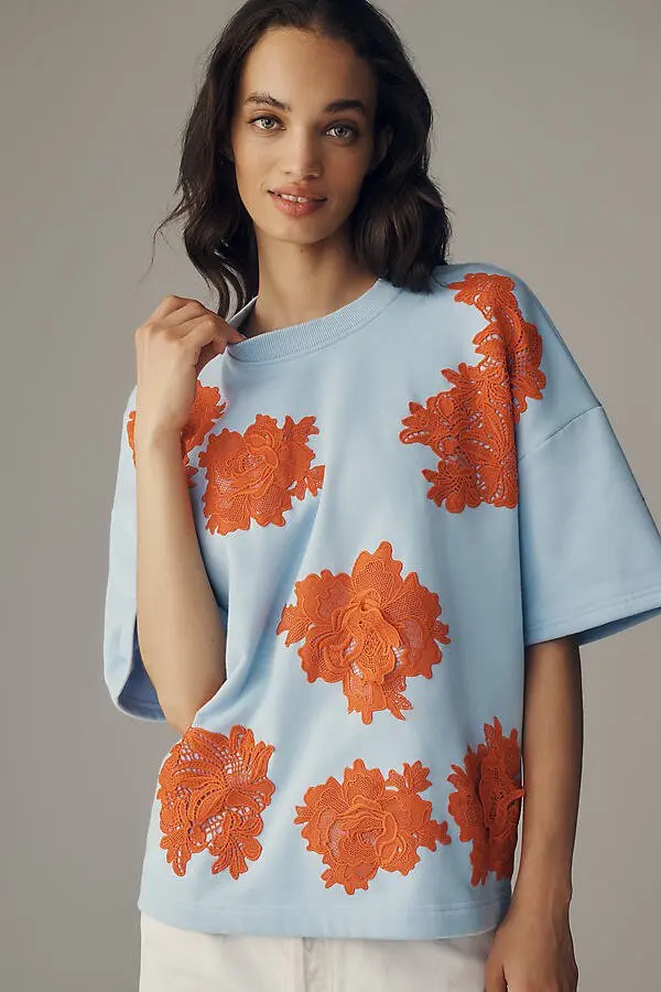 Essentiel Antwerp Jista Sweatshirt With Lace Appliqu - Blue Floral