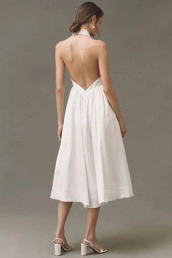 Bhldn Halter-neck Satin Fit-and-flare Maxi Dress