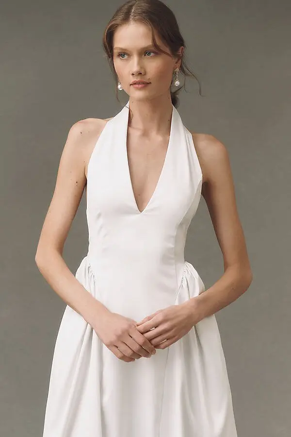 Bhldn Halter-neck Satin Fit-and-flare Maxi Dress