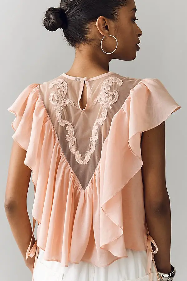 Anthropologie Sheer Ruffle Top