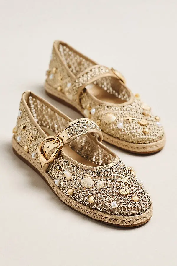 Dolce Vita Raffia Shell Mary Jane Flats - Gold