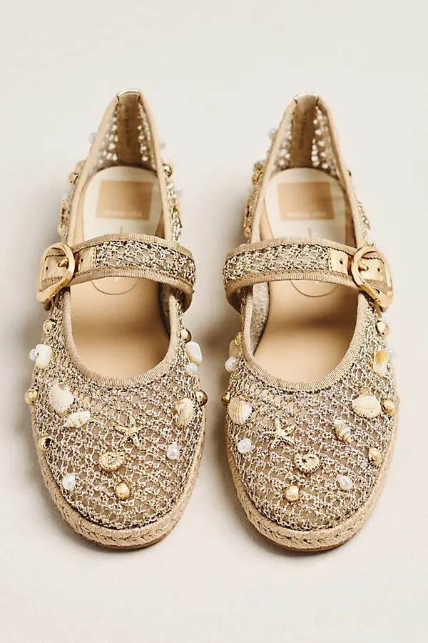 Dolce Vita Raffia Shell Mary Jane Flats - Gold