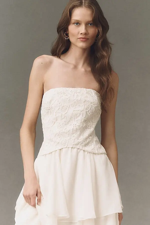 Bhldn Strapless Lace & Tiered Maxi Dress