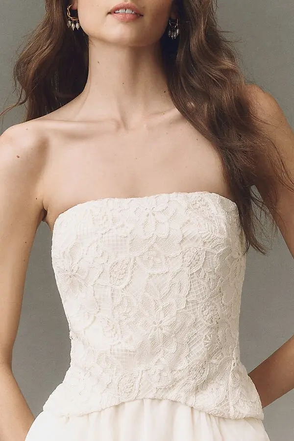 Bhldn Strapless Lace & Tiered Maxi Dress