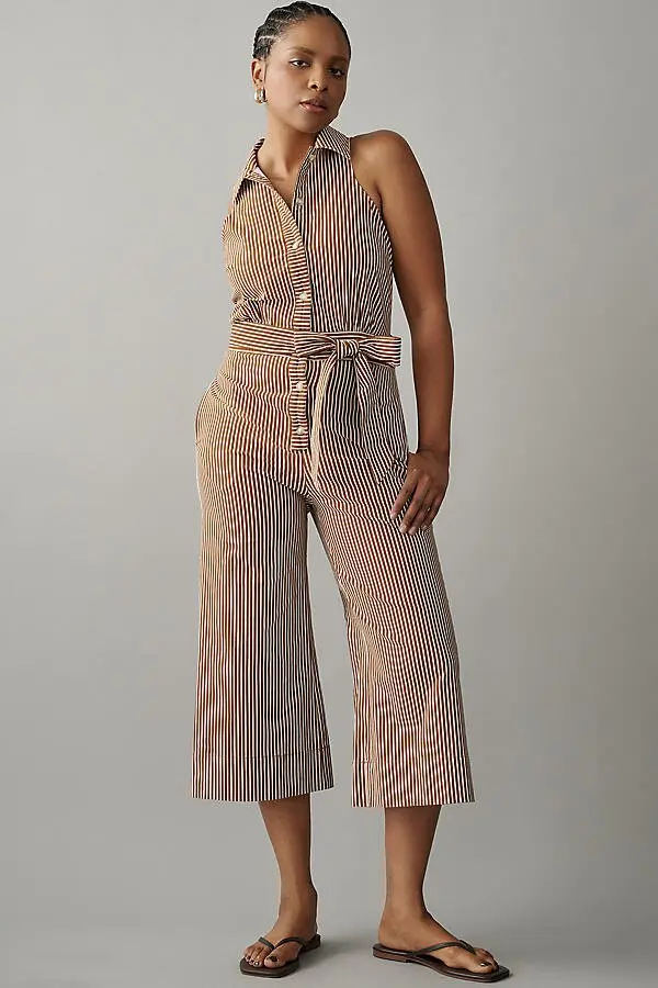Maeve Sleeveless Striped Crop Jumpsuit - Brown Stripe