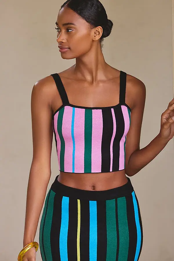 CELANDINE Crop Sweater Tank Top - Multi Stripe