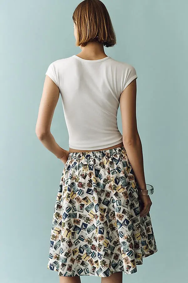 Maeve Jacie Poplin Printed Midi Skirt - Blue Pattern