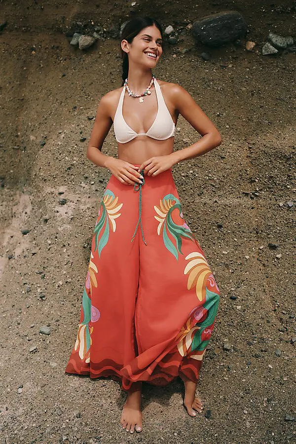 Farm Rio Wide-leg Drawstring Pants With Beaded Trim - Banana Queen