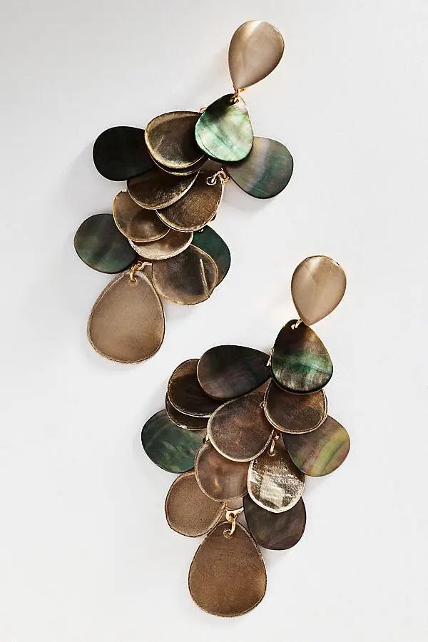 Anthropologie Paillette Cluster Drop Earrings - Abalone