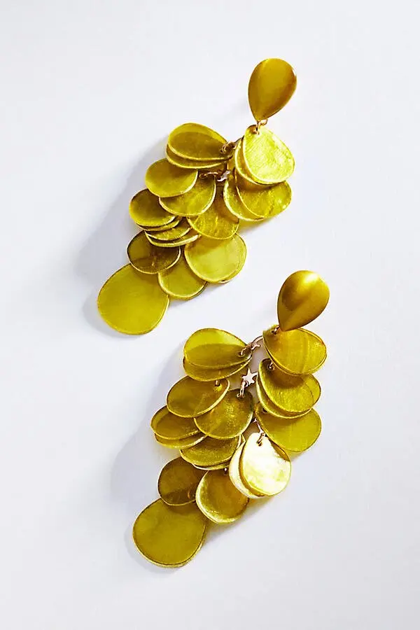 Anthropologie Paillette Cluster Drop Earrings - Chartreuse