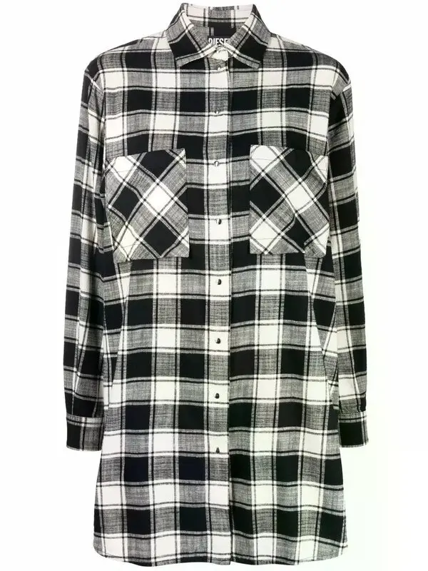 DIESEL® Checked Cotton Shirt Dress - Black