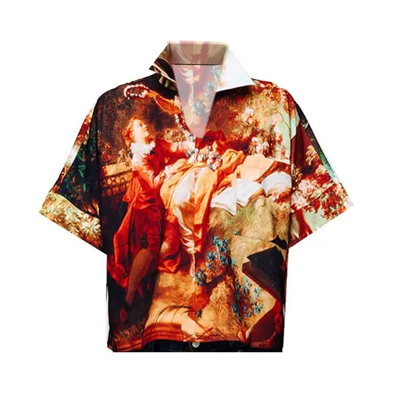 MAXJENNY Cropped Shirt In Garden Royal Print - Brown/red