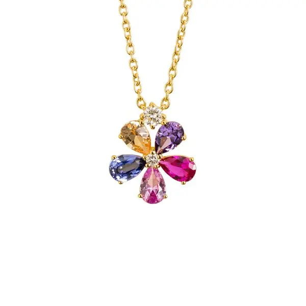 JUVETTI  Florea Necklace With Multi-colored Sapphires And Diamonds In 18k Gold Vermeil - Blue/pink