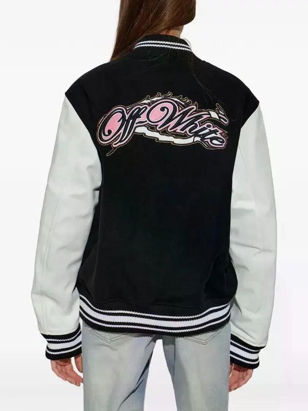 Off-White Embroidered Leather Sleeve Jacket