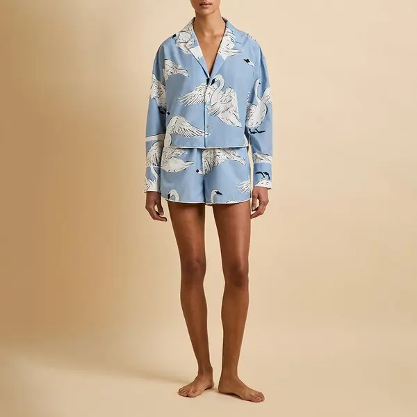 Olivia Von Halle Lucia Laia Swan Pajamas - Blue