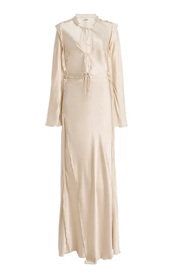 SLEEPING WITH JACQUES Kerry" Silk Satin Midi Dress With Ruffled Edges