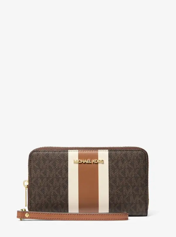 Michael Kors Jet Set Travel Large Striped Signature Logo Smartphone Wallet - Brown