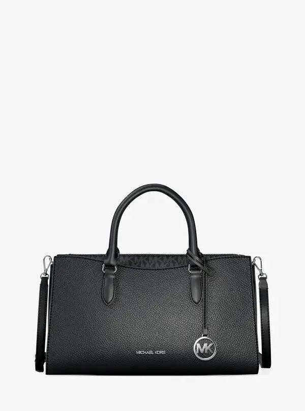 Michael Kors Arden Medium Pebbled Leather Satchel With Signature Logo - Black