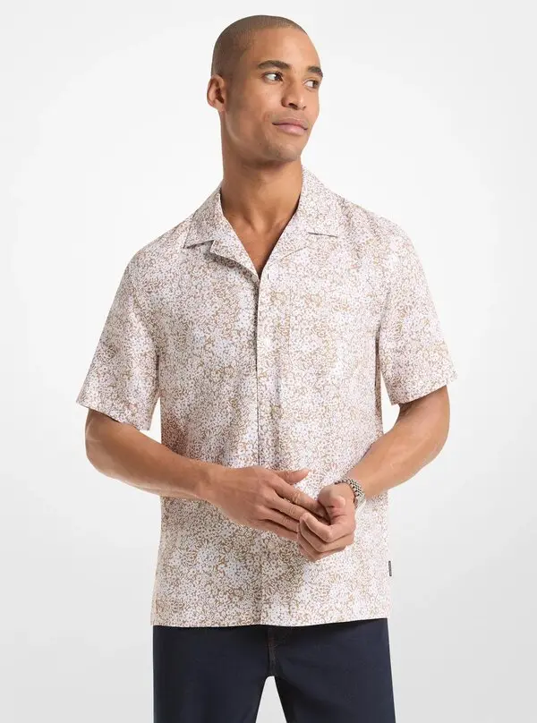 Michael Kors Floral Print Linen Shirt - Brown
