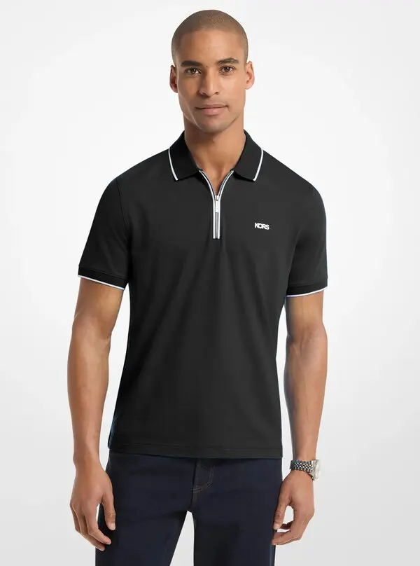 Michael Kors Cotton Jersey Zip-up Polo Shirt - Black