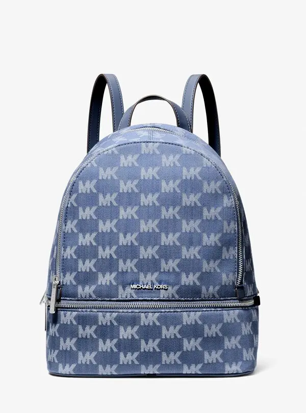 Michael Kors Rhea Medium Logo Jacquard Denim Backpack - Blue
