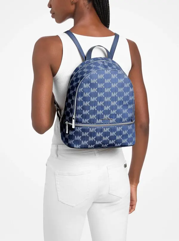 Michael Kors Rhea Medium Logo Jacquard Denim Backpack - Blue