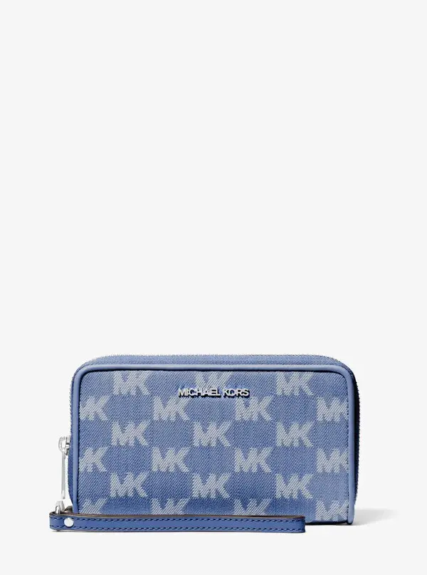 Michael Kors Jet Set Travel Large Logo Jacquard Denim Smartphone Wristlet - Blue