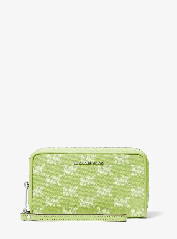Michael Kors Jet Set Travel Large Logo Jacquard Denim Smartphone Wristlet - Green