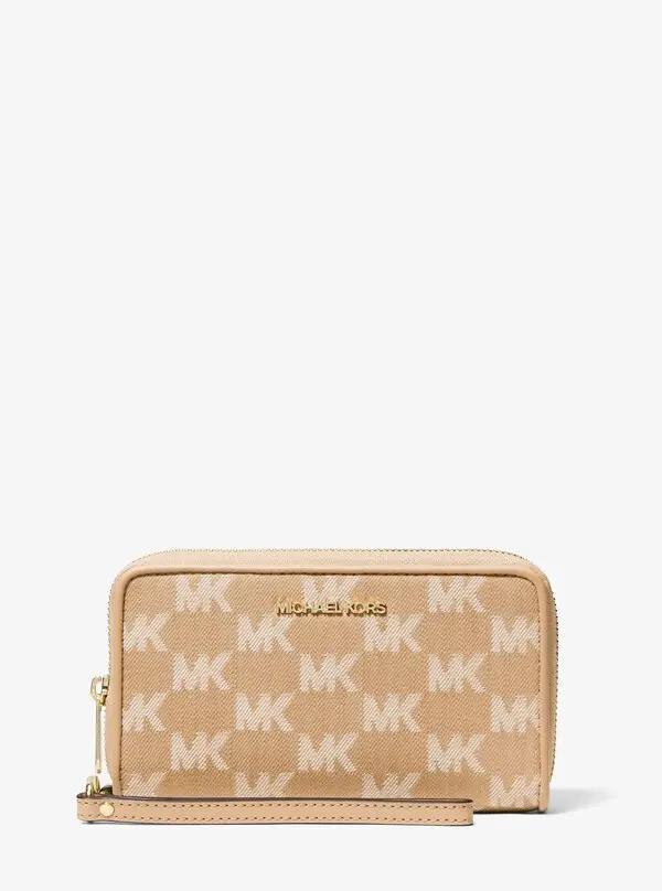 Michael Kors Jet Set Travel Large Logo Jacquard Denim Smartphone Wallet - Brown