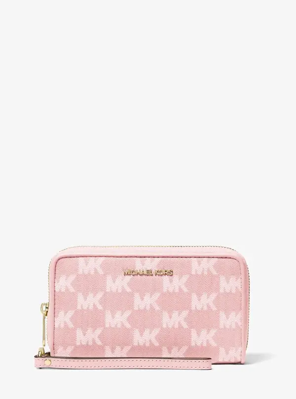 Michael Kors Jet Set Travel Large Logo Jacquard Denim Smartphone Wallet - Pink