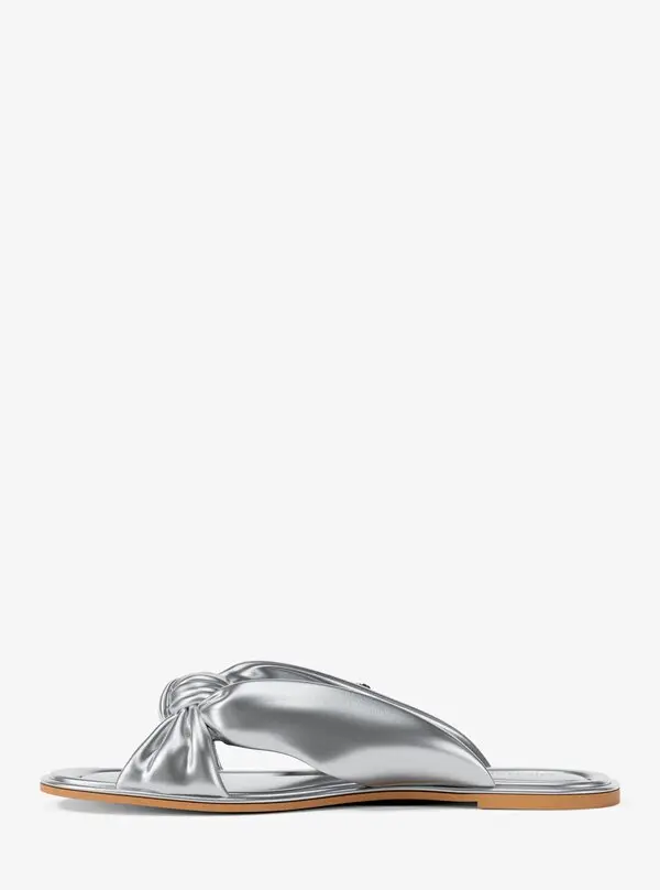 Michael Kors Elena Metallic Knot Slide Sandals - Silver