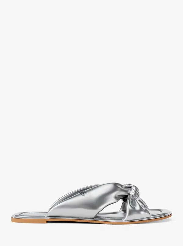 Michael Kors Elena Metallic Knot Slide Sandals - Silver