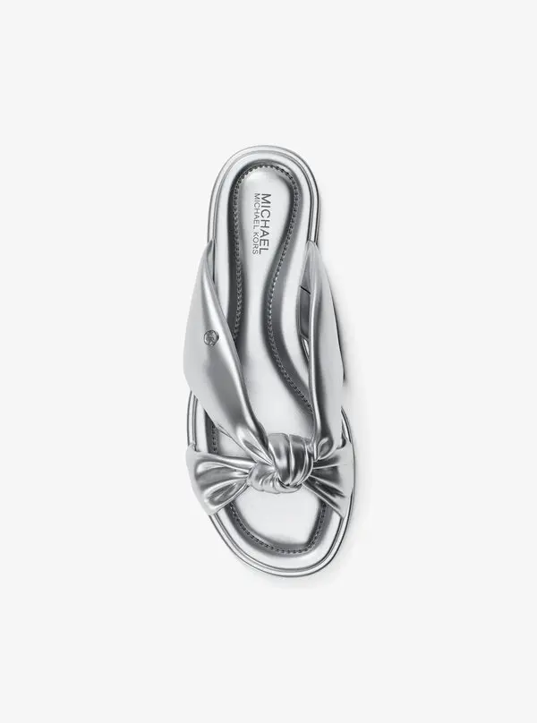 Michael Kors Elena Metallic Knot Slide Sandals - Silver