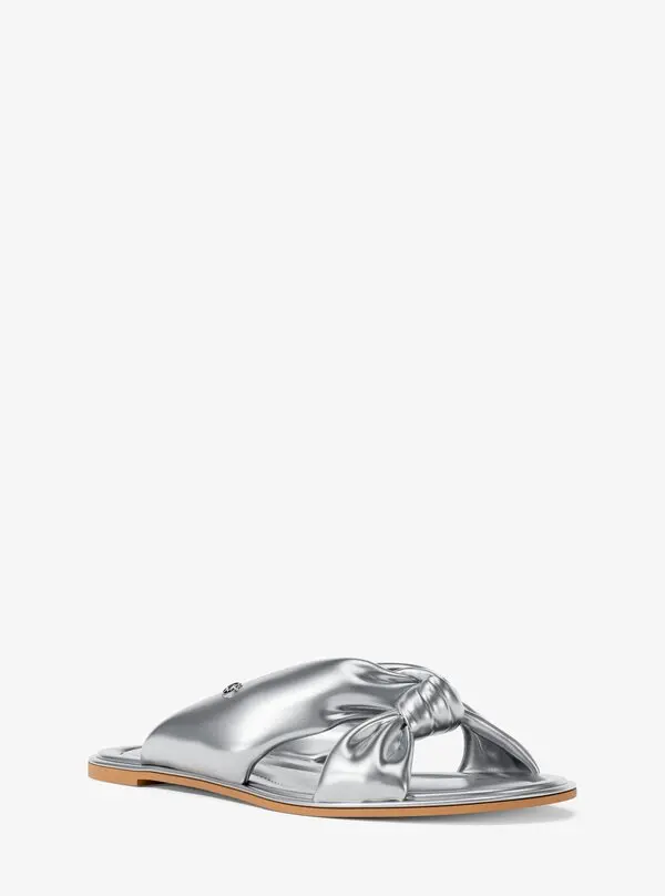 Michael Kors Elena Metallic Knot Slide Sandals - Silver