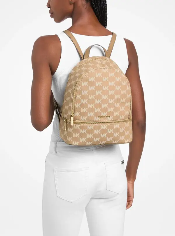 Michael Kors Rhea Medium Logo Jacquard Denim Backpack - Brown