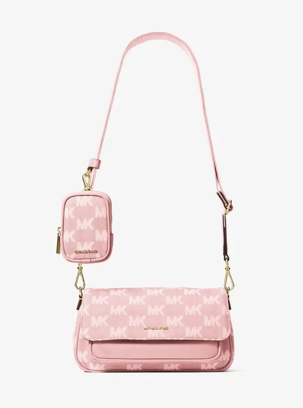 Michael Kors Jet Set Travel Small Logo Jacquard Denim Crossbody Bag With Pouch - Pink