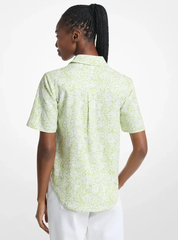 Michael Kors Floral Print Linen Blend Camp Shirt