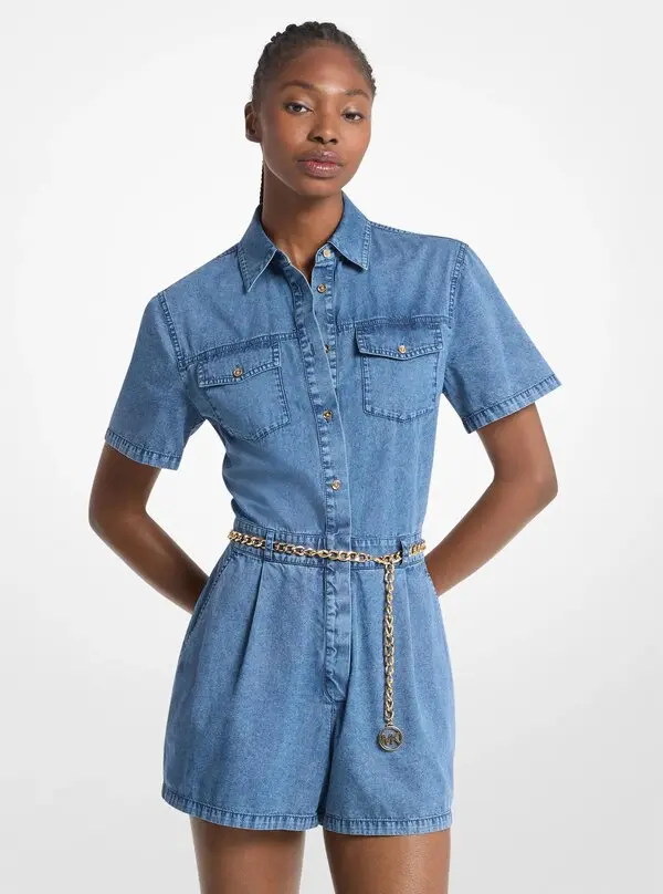 Michael Kors Belted Denim Romper - Blue