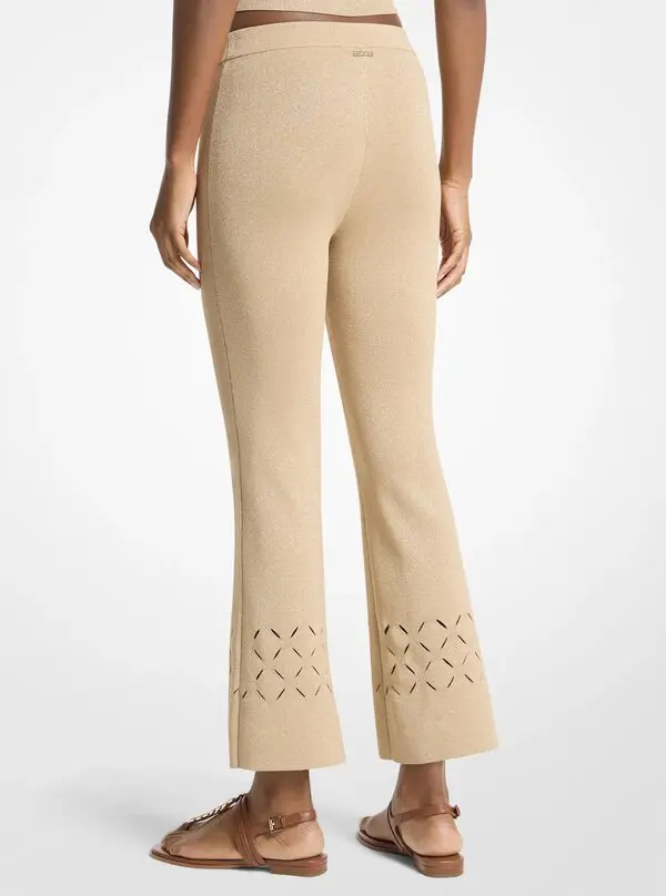 Michael Kors Laser Cut Metallic Stretch Knit Cropped Pants - Gold