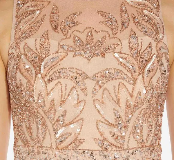 Adrianna Papell Hand-beaded Sleeveless Slim Column Gown - Rose Gold