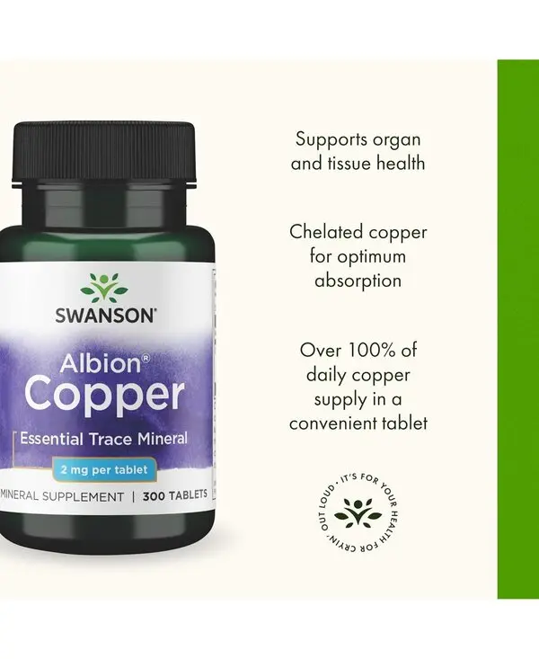 SWANSON Copper Antioxidant Immune System Red Blood Cell Support Mineral Supplement Copper Chelate 2 Mg 300 Tablets