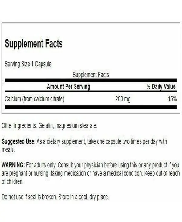 SWANSON Calcium Citrate 200 Milligrams 60 Capsules