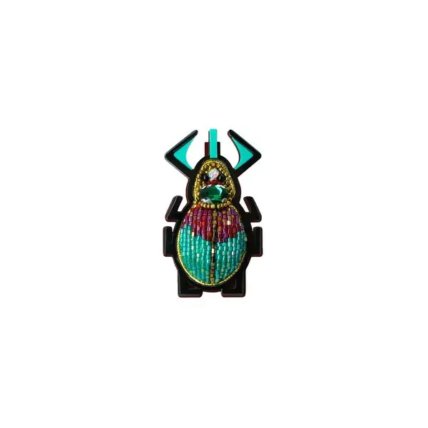 GISSA BICALHO Handmade Embroidered Scarab Brooch - Red